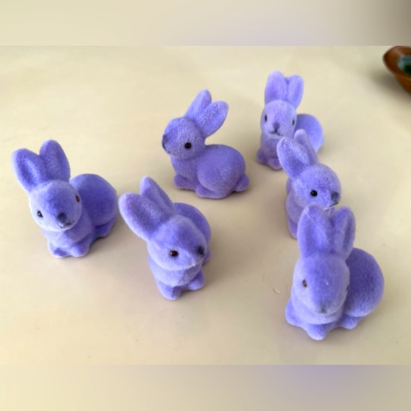 Accents | New Easter Mini Flocked Bunny Rabbits Bunnies Set Of 6 Lot ...